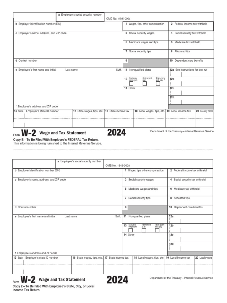 Wage and Tax Statement: Copy B-To Be Filed With Employee's FEDERAL Tax ...