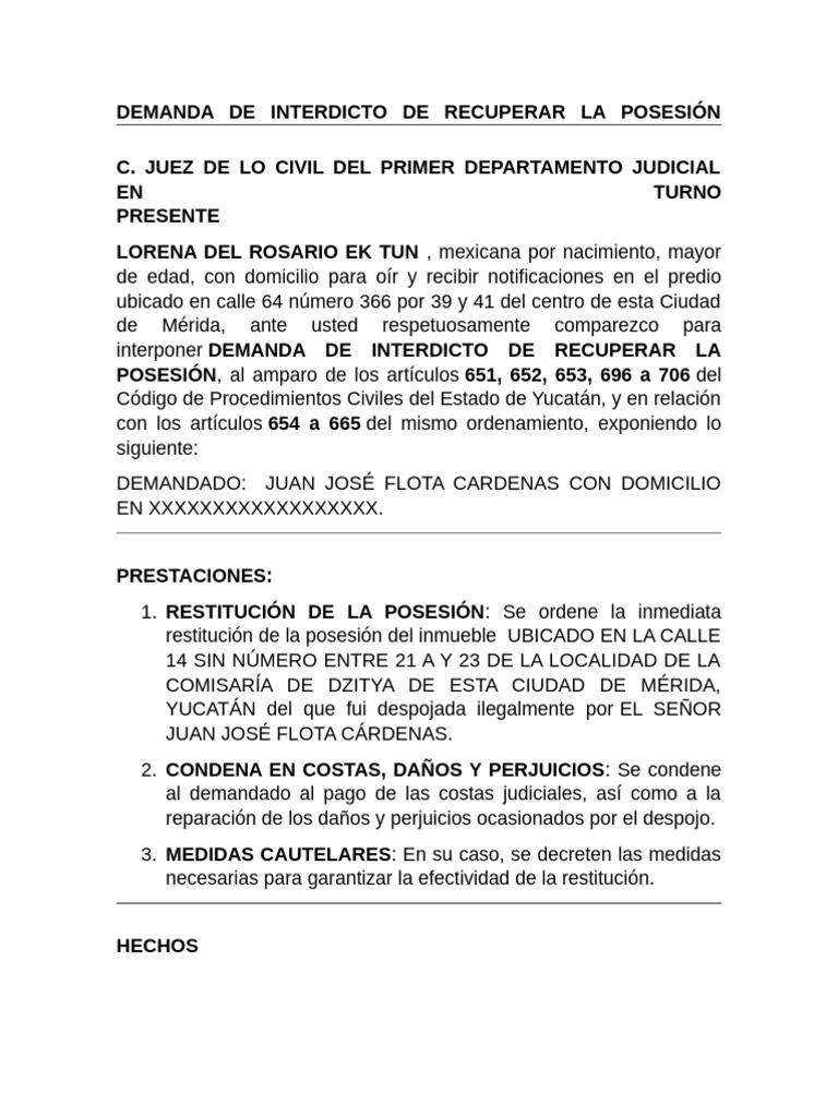 Interdicto de Posesión en Mérida | PDF | Justicia | Crimen y violencia