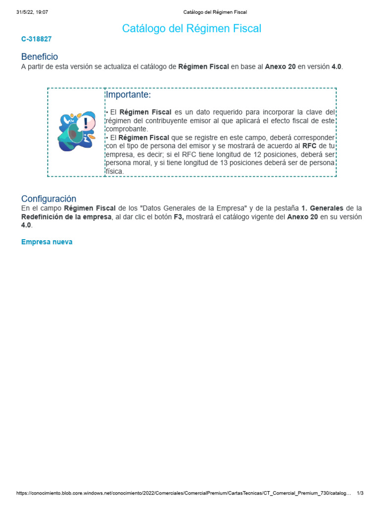 Catálogo del Régimen Fiscal SAT 4.0 | PDF | Bolsa de Valores | Economía ...