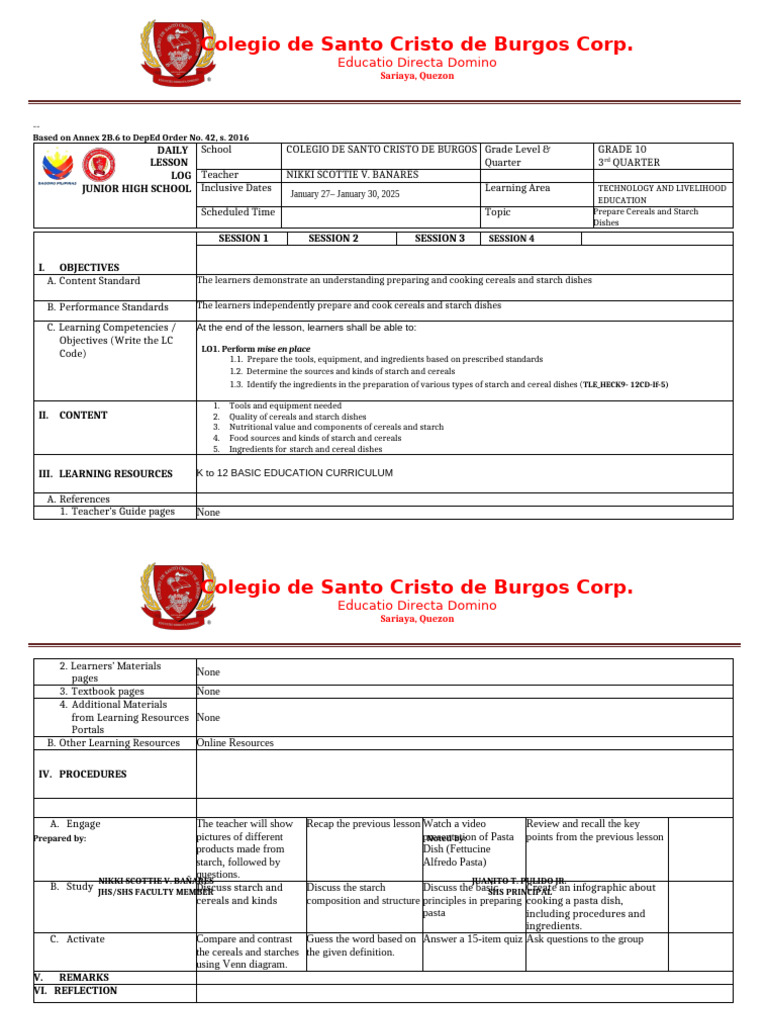 3rd Quarter DLL Lesson 1 TLE 10 | PDF | Learning