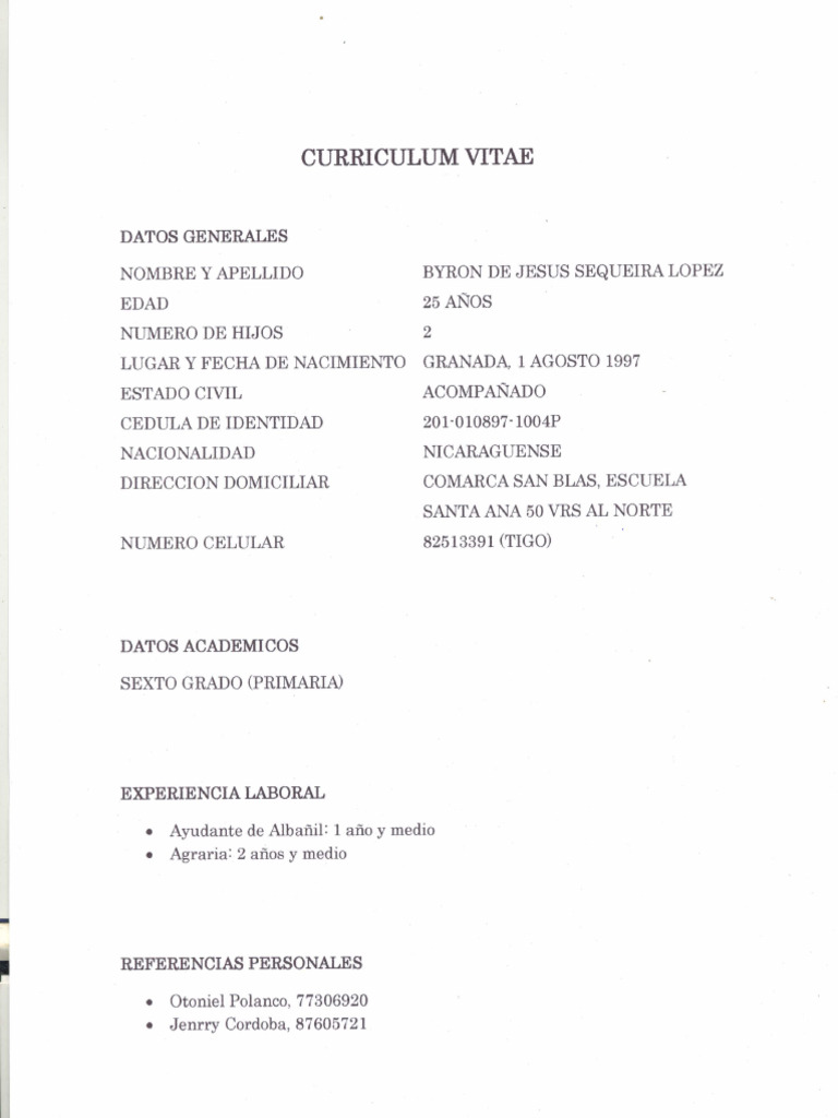 Curriculum Agente Seguridad BYRON SEQUEIRA LOPEZ0001 | PDF