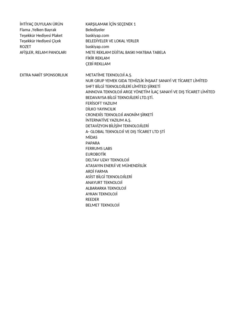 Hediyelik, Bayrak VB - Ek1 | PDF