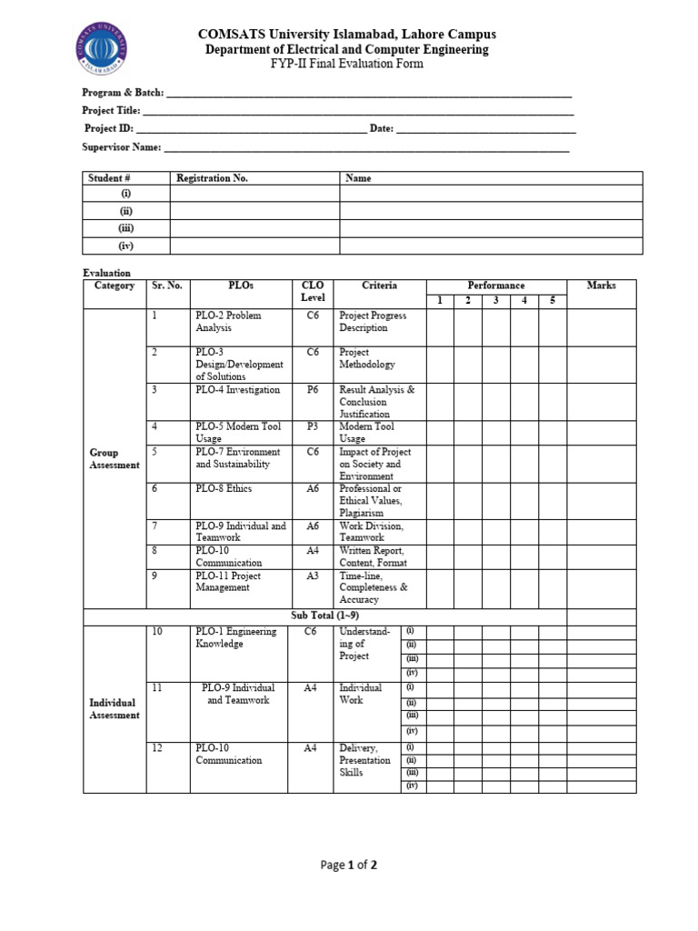 FYP Evaluation Form for ECE Students | PDF | Sustainability | Economic Development