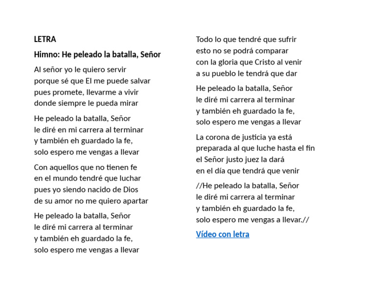 Letra del himno "He peleado la batalla" | PDF