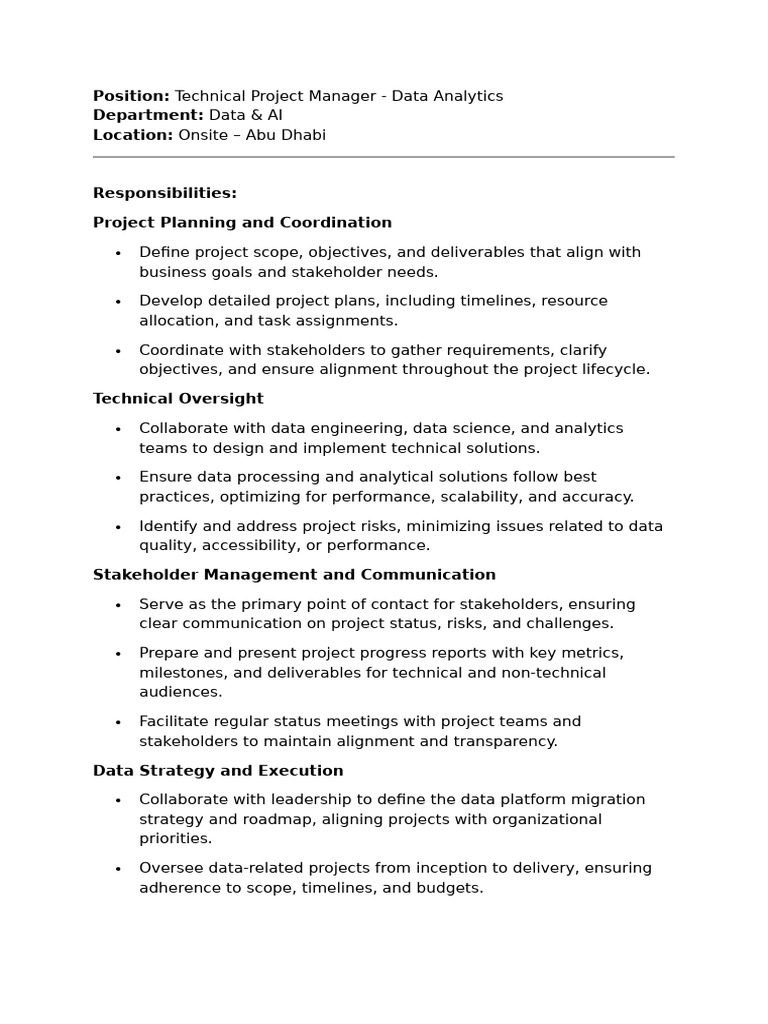 Technical Project Manager - Data Analytics | PDF | Analytics | Project ...