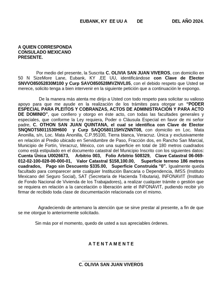 C Solicitud de Poder a Consulado | PDF | México