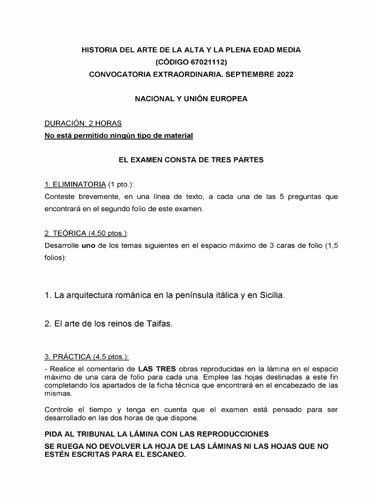 UNED - Alta Edad Media - HdA - Examen - Sept 2022 | PDF