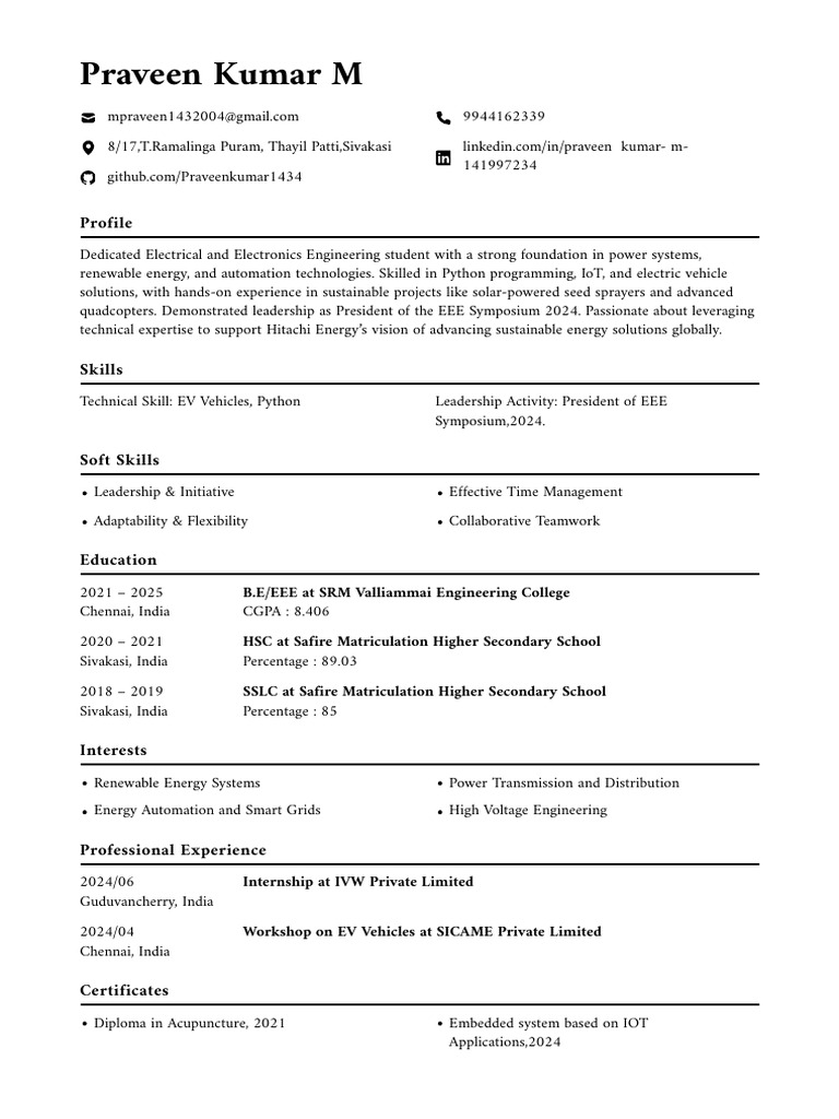 Praveen Kumar CV EEE Hit | PDF | Agriculture | Automation