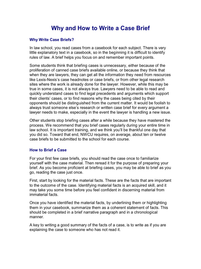 Why and How To Write A Case Brief | PDF | Negligence | Brief (Law)