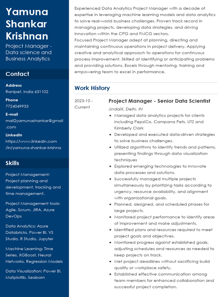 Data Analytics Project Manager Profile | PDF | Data Analysis | Analytics