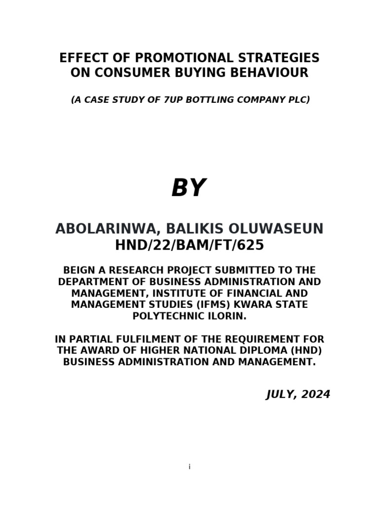 Effect of Promotional Strategies On Consumer Buying Behaviour | PDF | Hypothesis | Empiricism