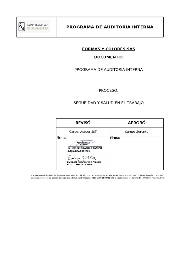 Programa de Auditoria Interna FYC | PDF | Auditoría | Business