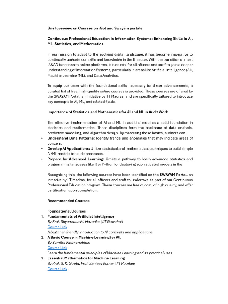 Annexure - List of Courses | PDF | Machine Learning | Intelligence (AI ...