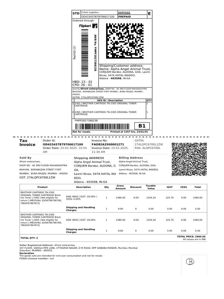 Flipkart Label | PDF | Invoice | Office Equipment