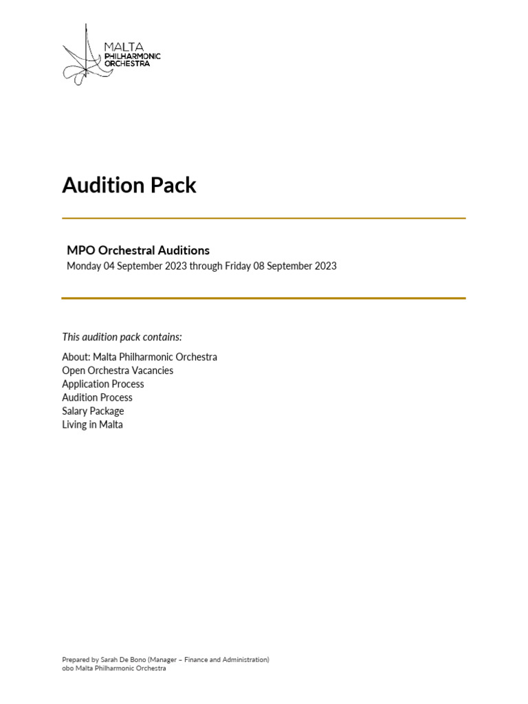 Audition Pack Pdf Cost Of Living Orchestras
