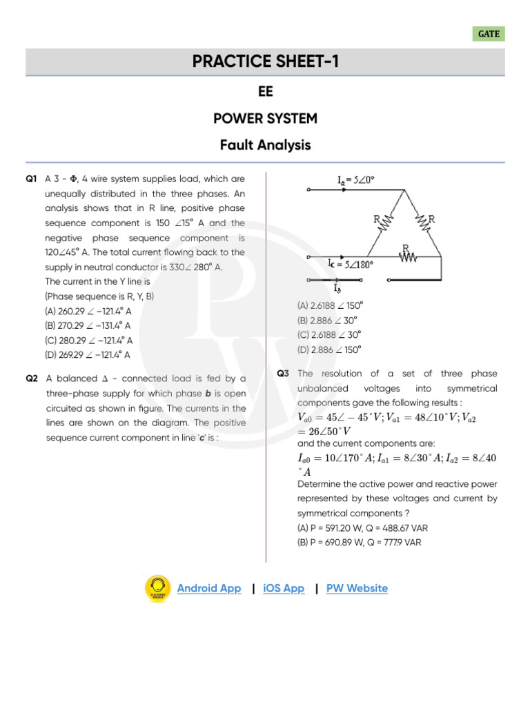Fault Analysis - Practice Sheet 01 (By Ajay Sir) | PDF | Transformer | Electric Power