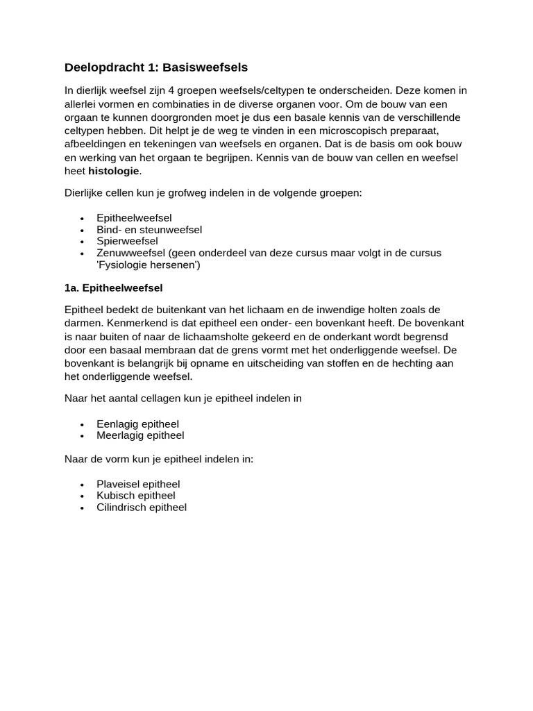 Anatomische Atlas Deelopdracht 1 Basisweefsels | PDF