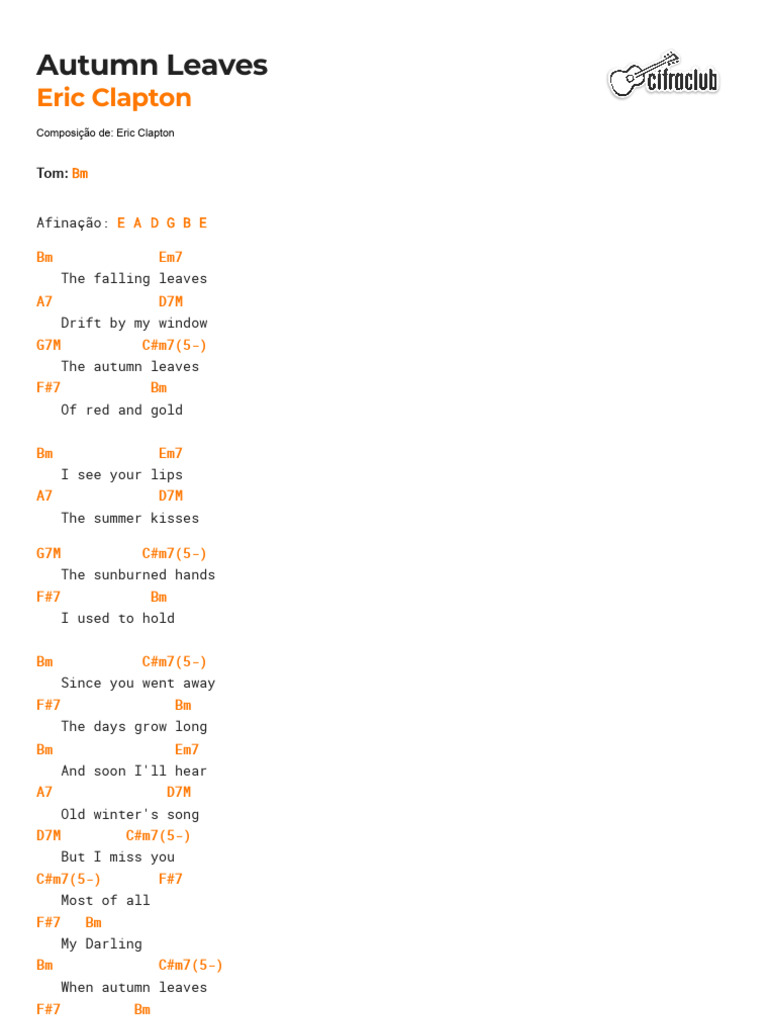 Eric Clapton Autumn Leaves Chords | PDF