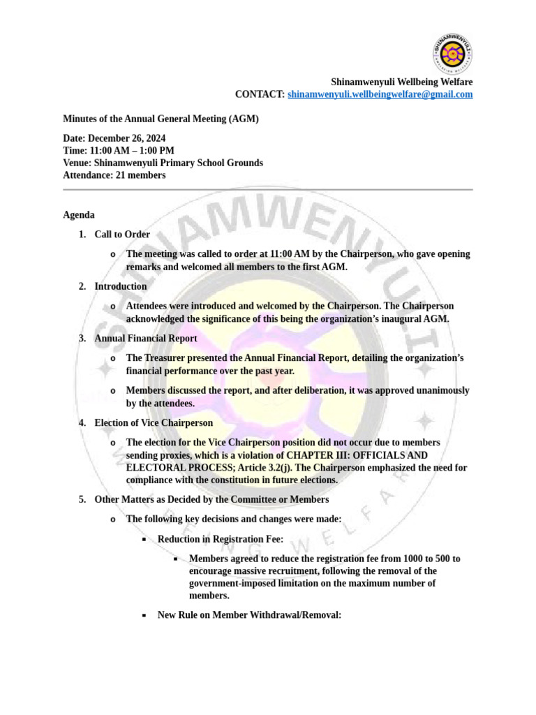 Annual General Meeting | PDF | Government