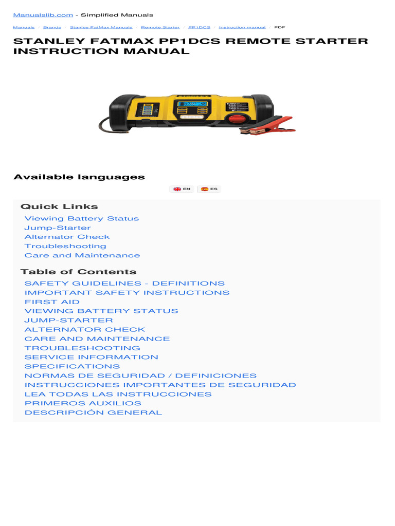 Stanley FatMax PP1DCS Manual | PDF | Battery Charger | Backlight
