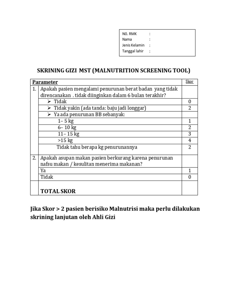 Skrining Gizi MST Tools | PDF