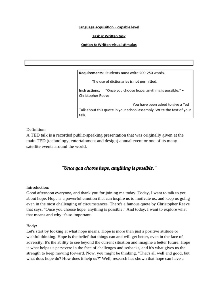 TED-Talk Script | PDF | Hope | Social Psychology