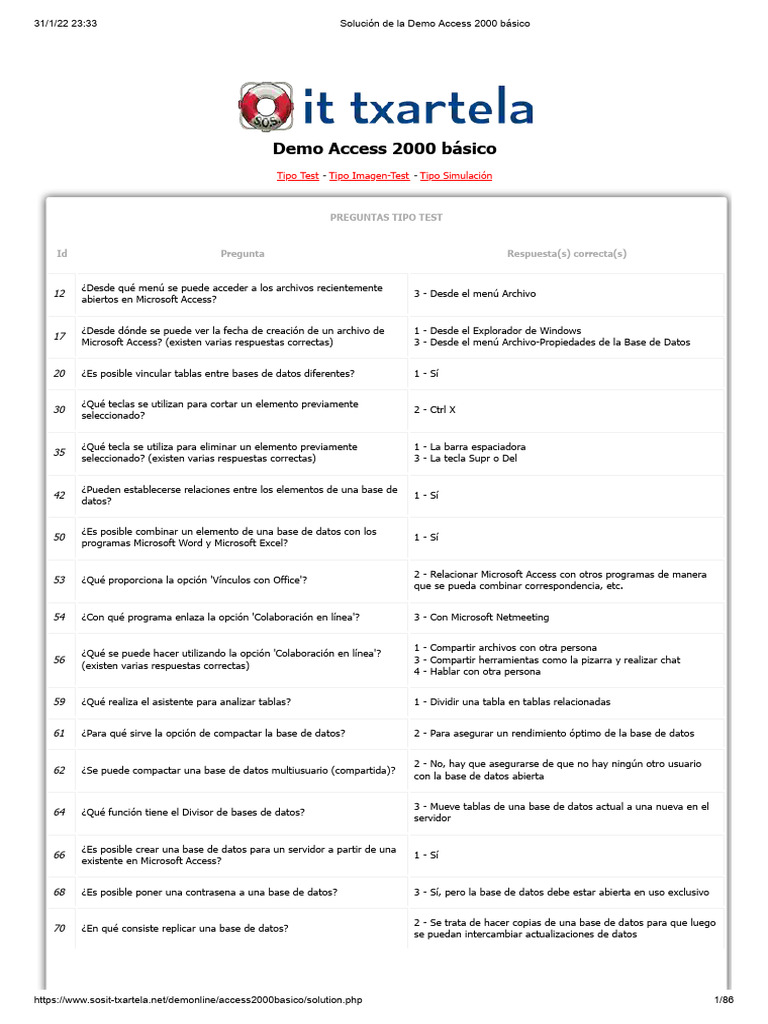 Access 2000 Básico y Avanzado (Todas Las Preguntas de La DEMO) | PDF | Bases de datos | Microsoft