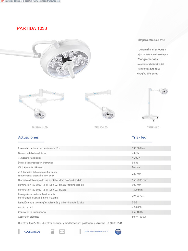 1033 Lampara Portatil Quirurgica Rimsa Tris Led | PDF | Diodo emisor de ...