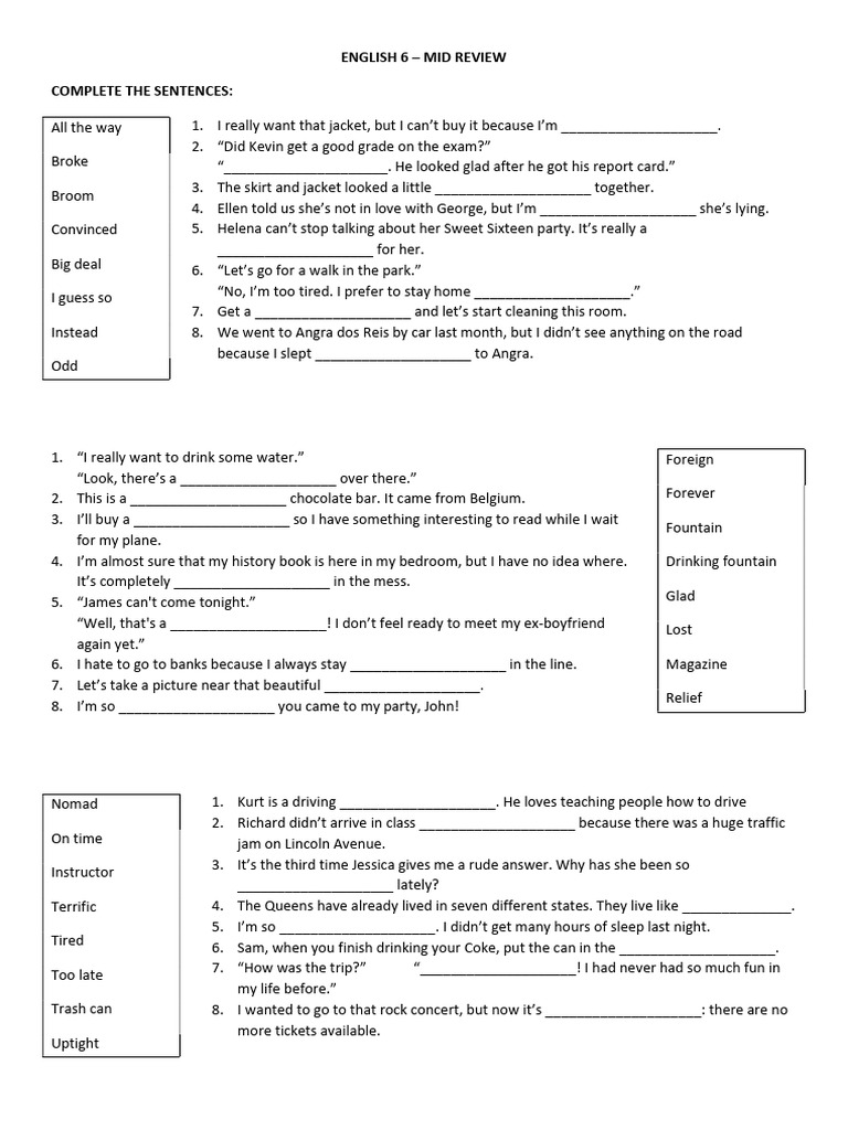 English 6 - Mid Review | PDF