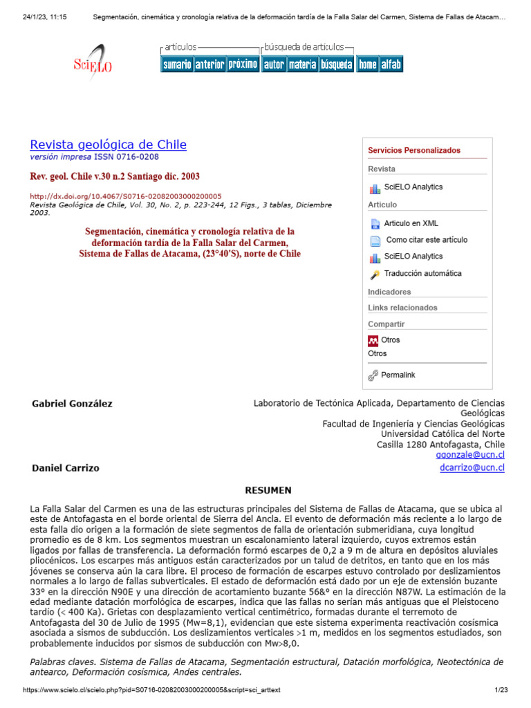 Segmentación, cinemática y cronología relativa de la deformación tardía ...