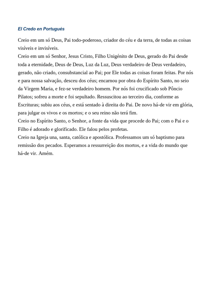 O Credo Católico em Português | PDF
