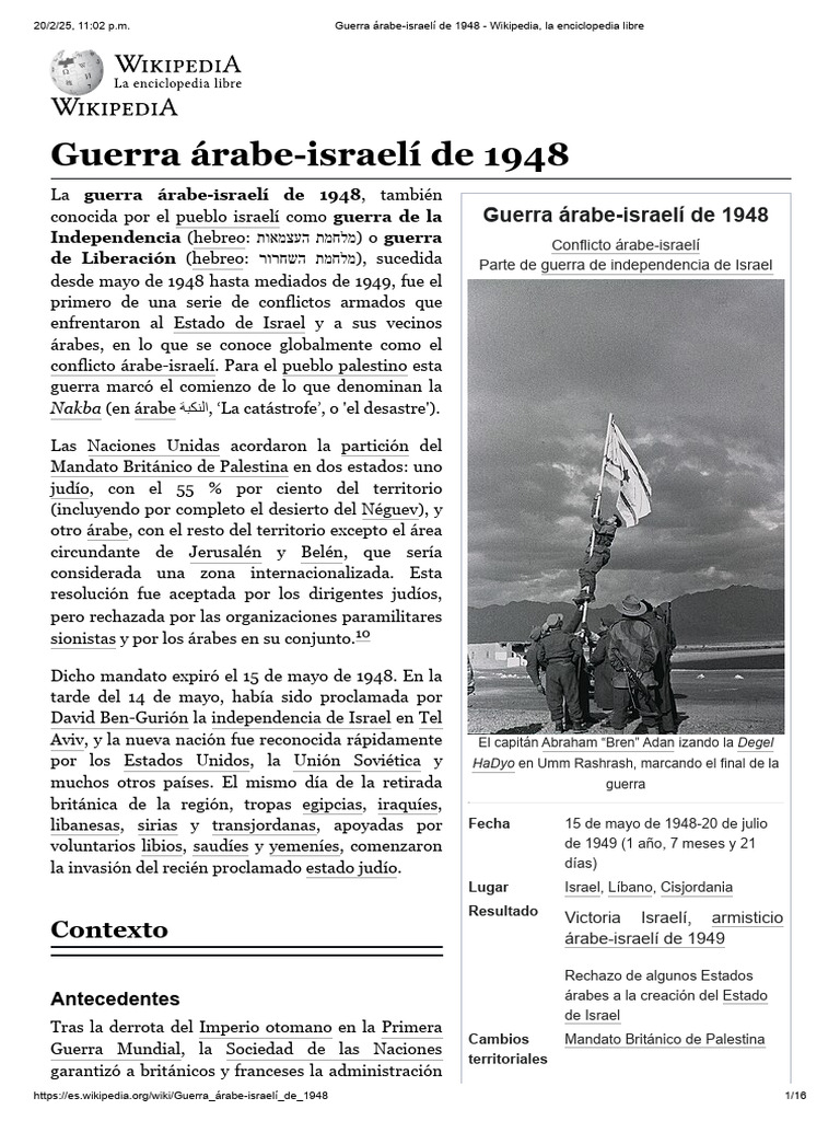 Guerra Árabe-Israelí de 1948 - Wikipedia, La Enciclopedia Libre | PDF ...