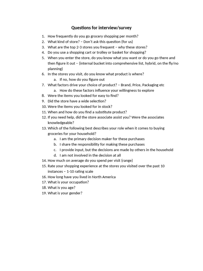 Grocery Shopping Interview Questions | PDF