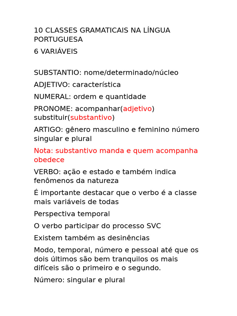 10 CLASSES GRAMATICAIS NA LÍNGUA PORTUGUESA | PDF | Mecânica da ...