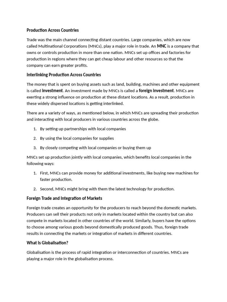 Production Across Countries | PDF | Multinational Corporation ...