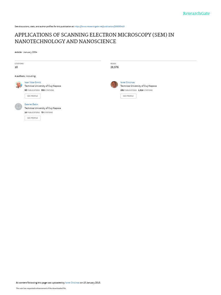 Applications of Scanning Electron Microscopy Sem I | PDF | Nanotechnology | Microscope