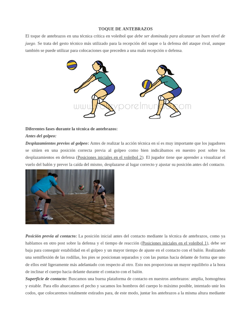 Técnica de Toque de Antebrazos en Voleibol | PDF | Vóleibol