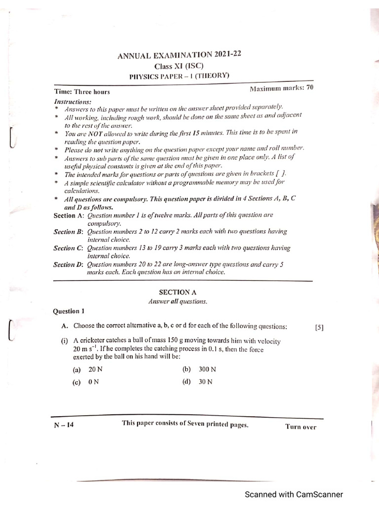 Annual Examination 2021-22 | PDF