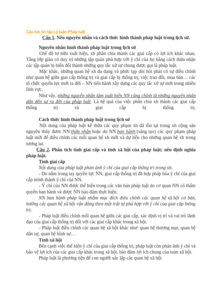 CÂU HỎI TỰ LUẬN LLPL | PDF