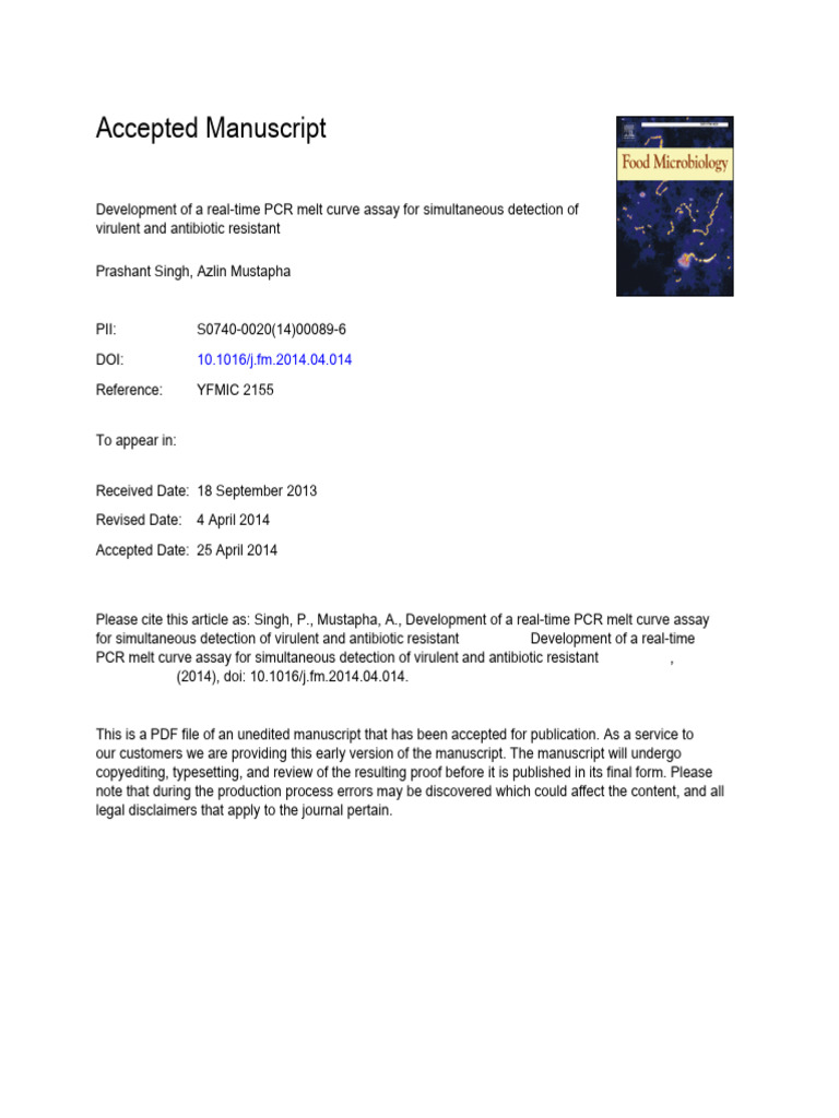 Development of a Real-time PCR Melt Curve Assay for Simultaneous Detection of Virulent and ...