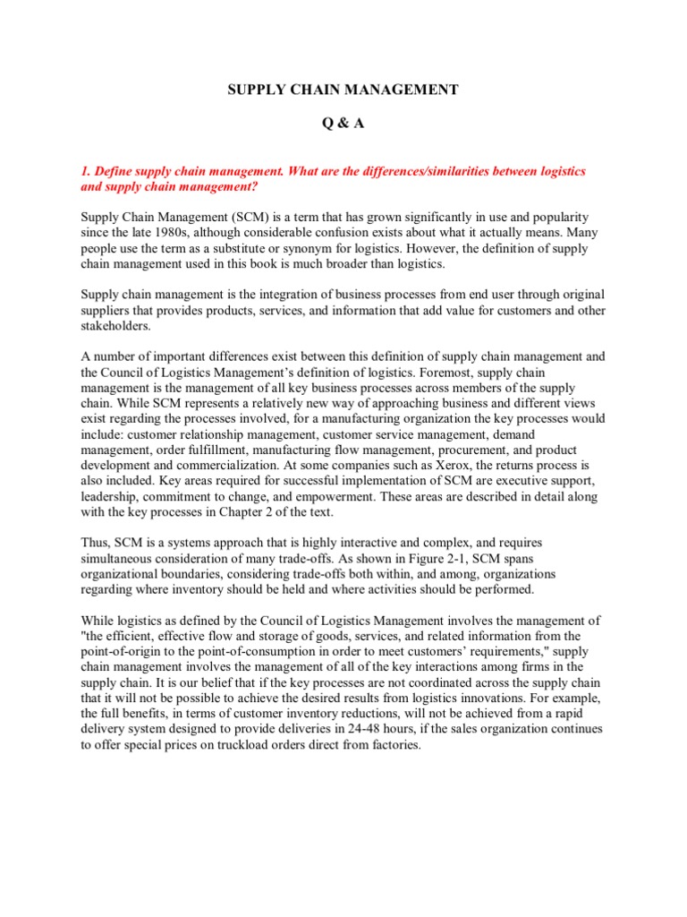 Important Question and Answers | PDF | Supply Chain | Logistics