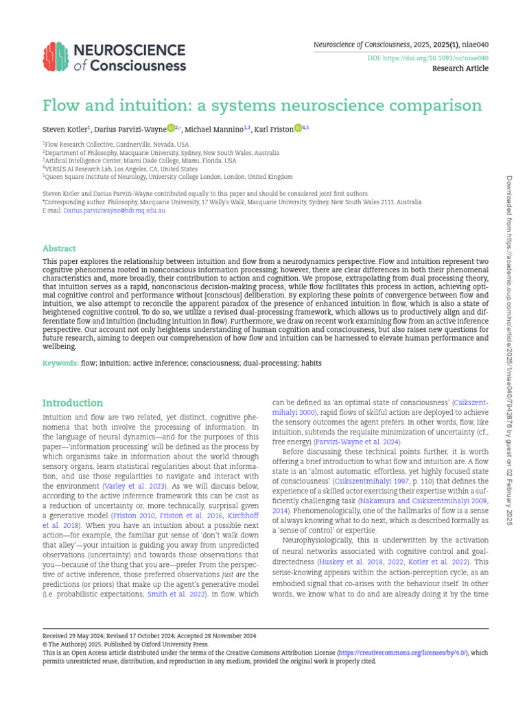 Friston Et Al (2025) Flow and Intuition A Systems Neuroscience Comparison | PDF | Consciousness ...