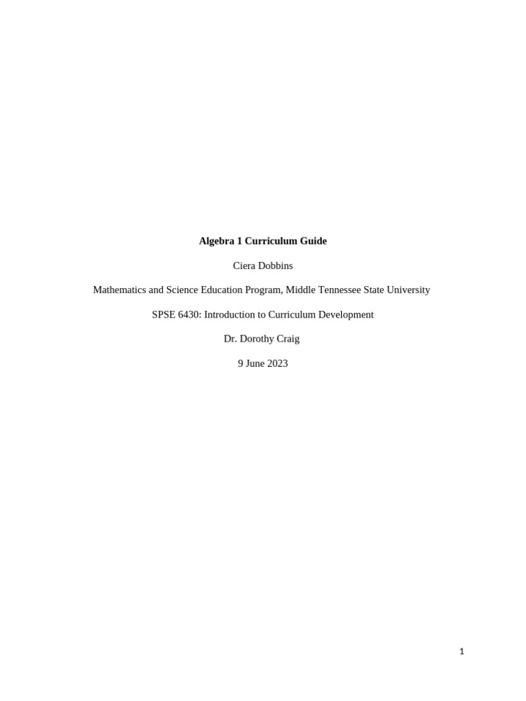 Algebra 1 Curriculum Guide Final Project | PDF | Equations | Curriculum