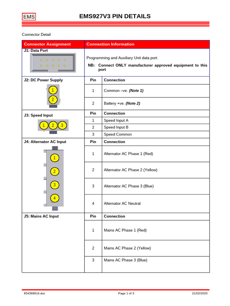 EMS927V3 Connector Pin Assignments | PDF | Computer Engineering | Power ...