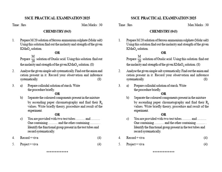SSCE 2025 Chemistry Practical Exam Guide | PDF | Salt (Chemistry ...