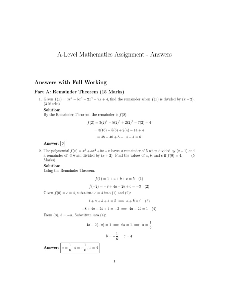 A_LEVEL_MATHS_EXIT_ASS_ANSWERS | PDF | Factorization | Mathematical Analysis