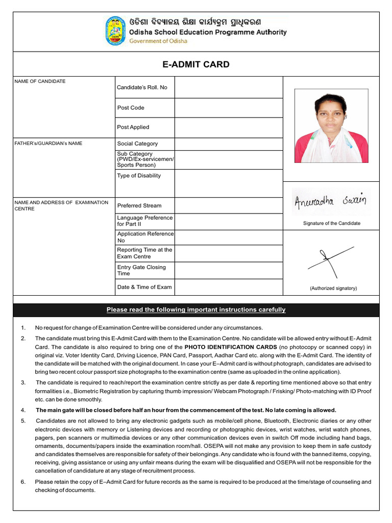 Admit Card | PDF | Identity Document