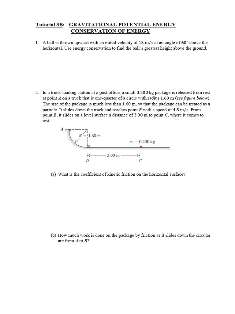 Potential Energy Tut Questions | PDF | Potential Energy | Force