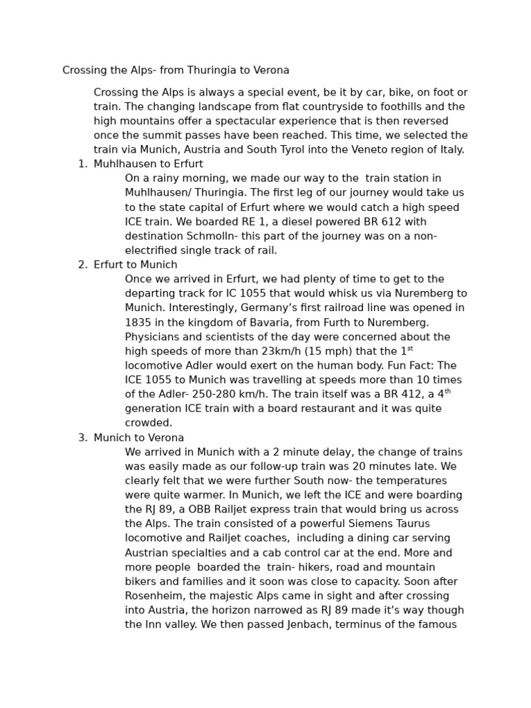 Train Journey: Crossing the Alps to Verona | PDF | Land Transport | Train