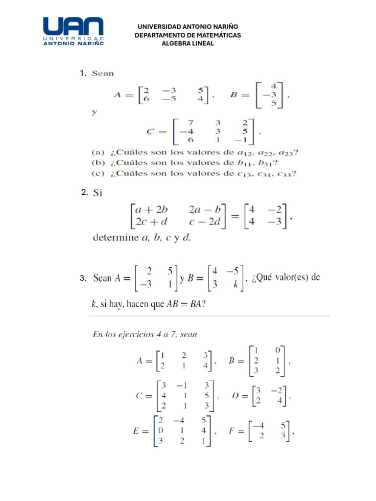 Álgebra Lineal en UAN | PDF